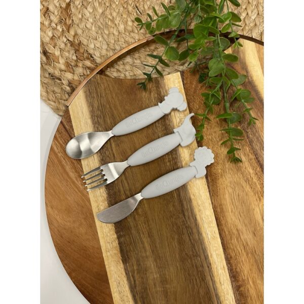 Silicone Spoon-Fork-Knife Set Grey - Bo Jungle